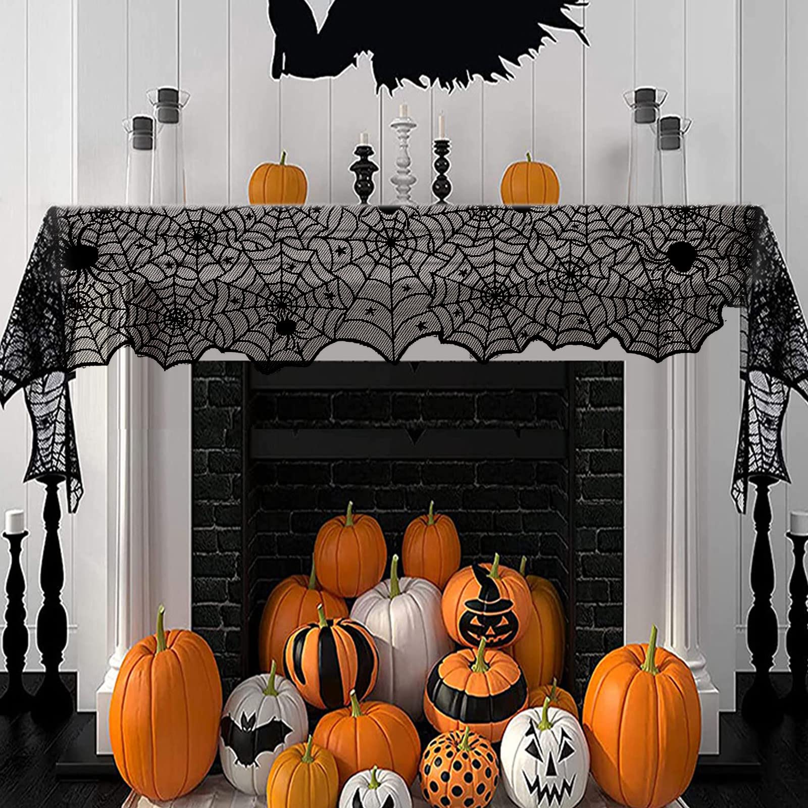 Halloween Table Runner - Black Lace Spider Web Table Runners for Halloween Decor,Vivid Polyester Spider Web Tablecloth for Halloween Masquerade Party Dinner Table Decoration 18 X 72 Inch