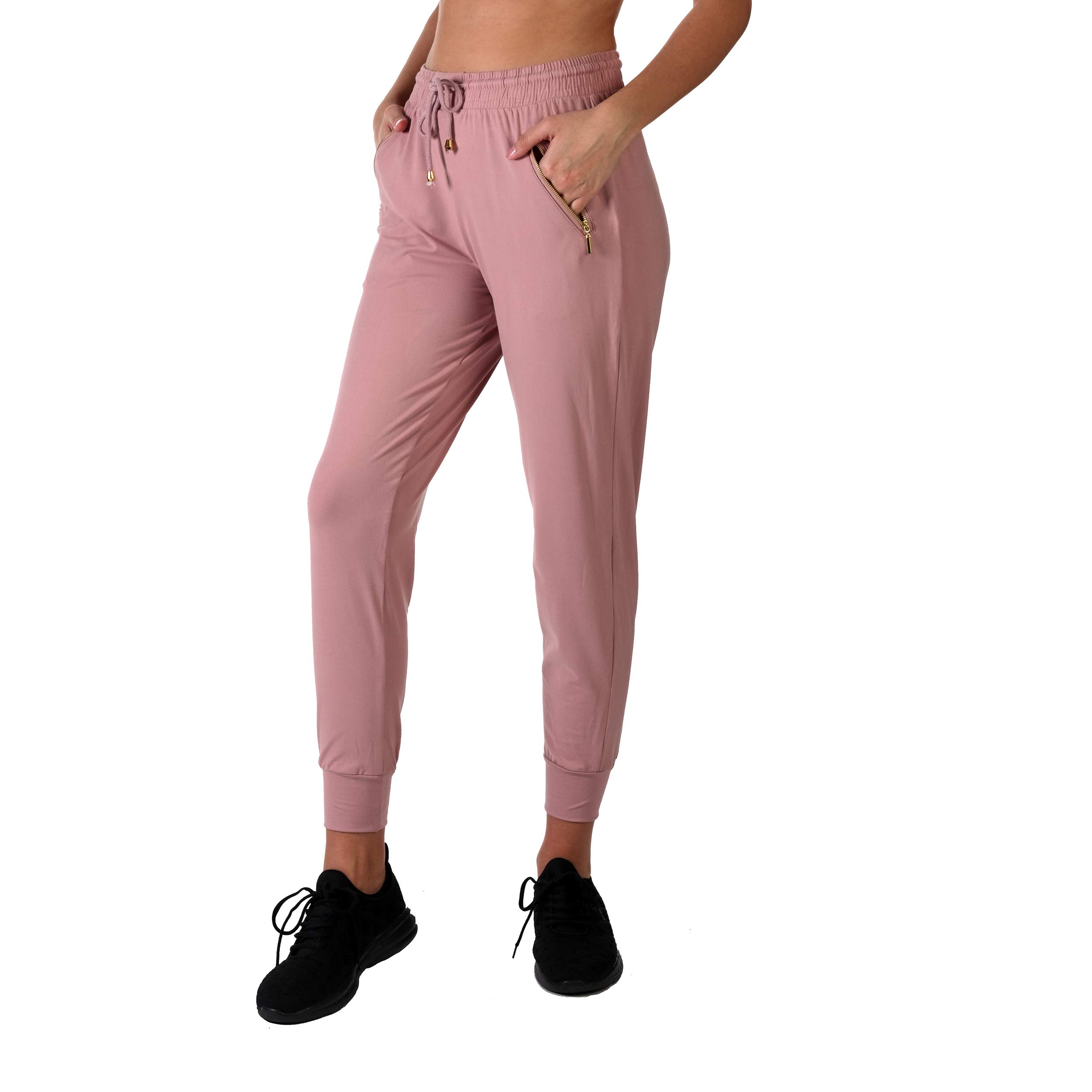 Indero Jogger's Relaxed Fit Style with Side Pocket Gold Zipper Trim Option - Dry Rose LXL