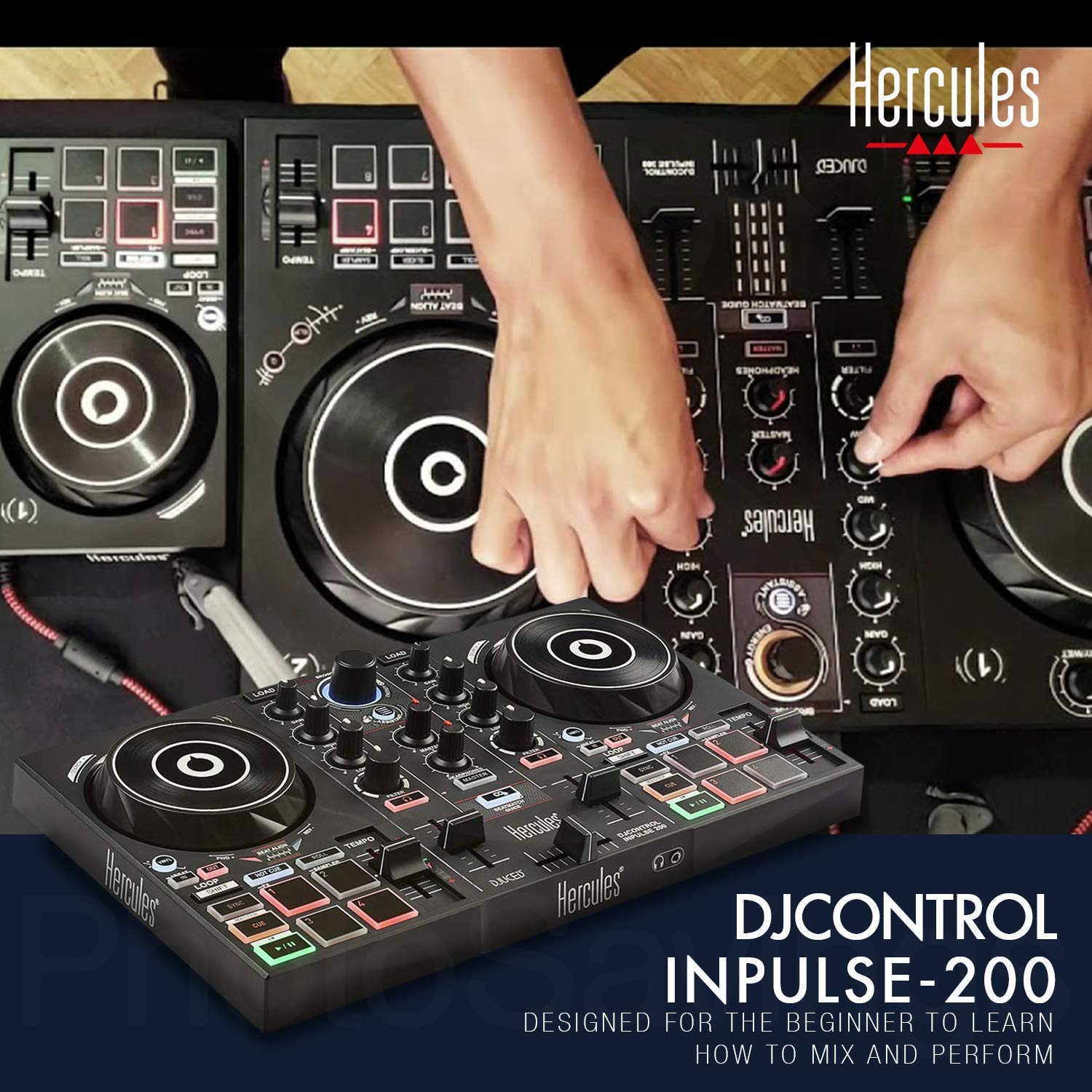 Hercules DJControl Inpulse 200 Compact DJ Controller + Headphone + Basic Accessory Bundle