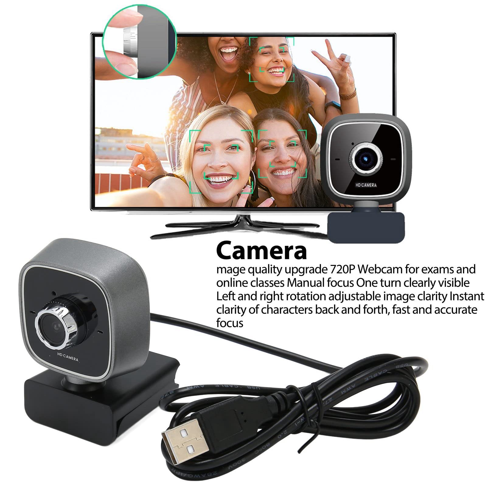 GOWENIC Webcam for PC, USB Camera with Microphone and CMOS Sensor, Plug and Play 720P HD Video Webcam for Calling, Conferencing, Gaming