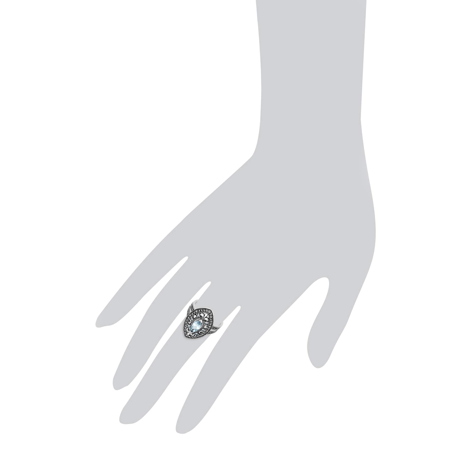 Gemondo USA 925 Sterling Silver 10x5mm Marquise Sky Blue Topaz & Marcasite Large Statement Ring