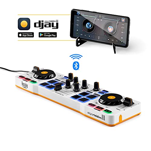 Hercules DJControl Mix – Bluetooth Wireless DJ Controller for Smartphones (iOS and Android) – dJay app – 2 Decks, White