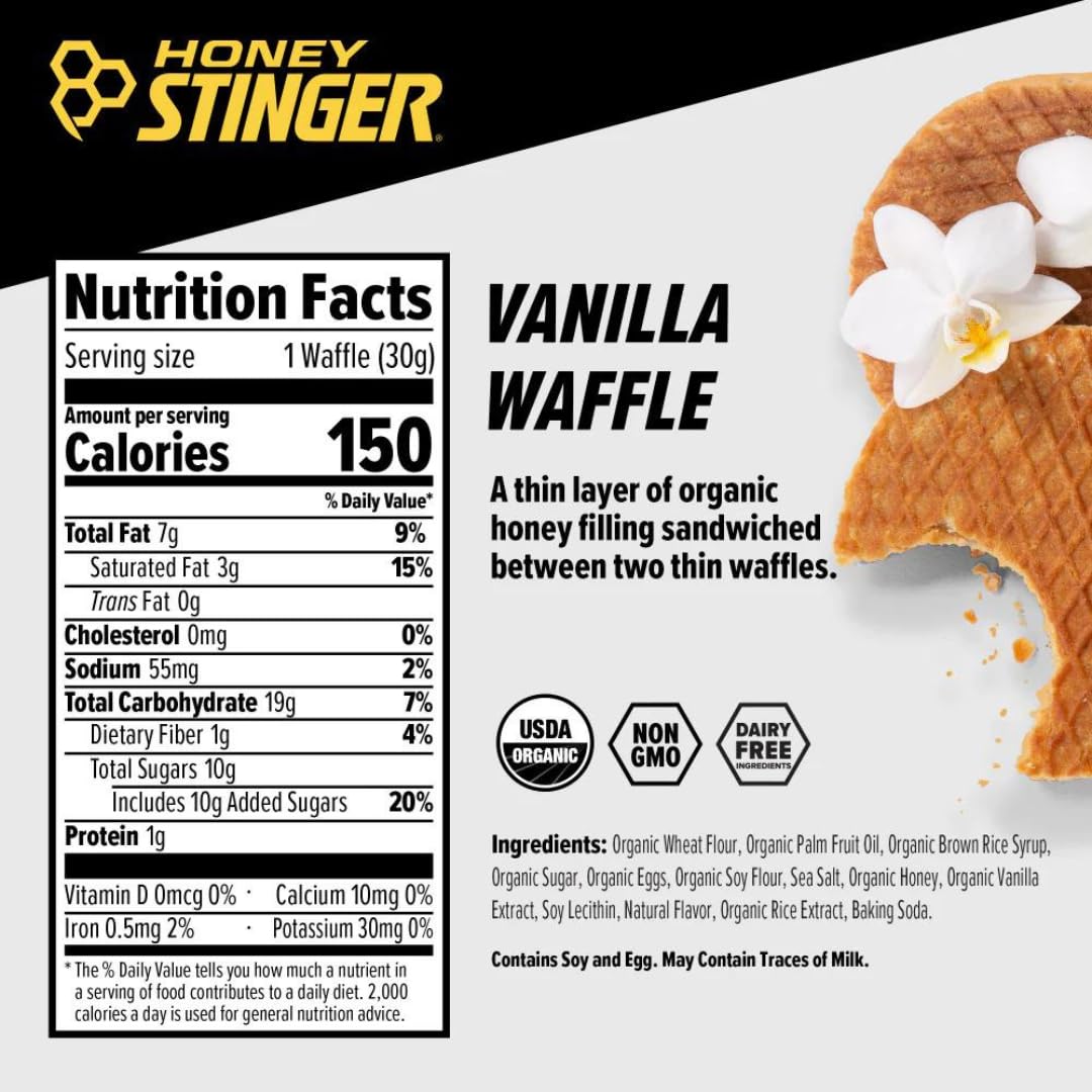 Honey Stinger Organic Waffle Variety Pack - Honey, Vanilla, Salted Caramel, Cinnamon & Cookies & Cream (10 Pack)