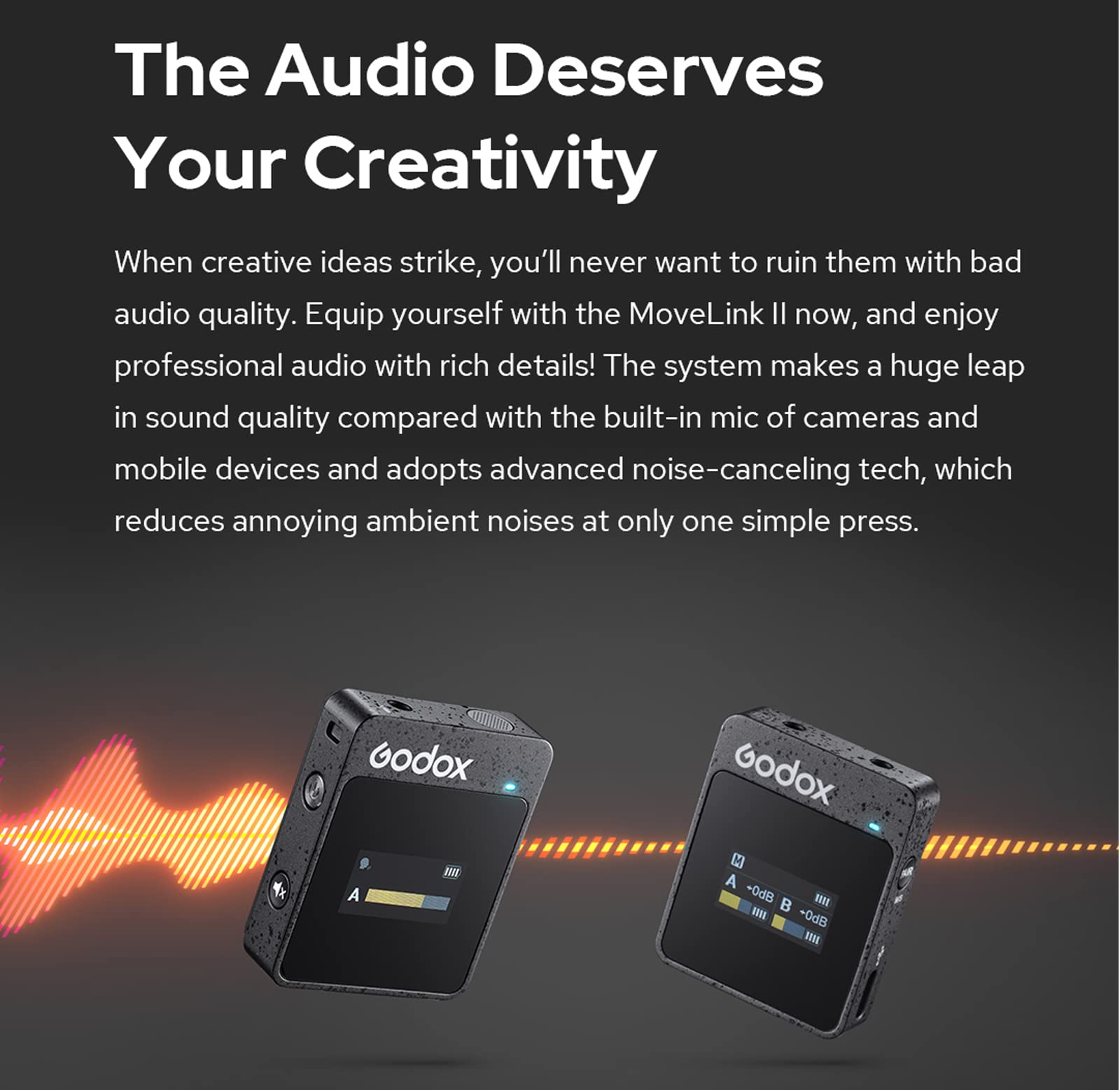 GODOX MoveLink M2 2.4GHz Wireless Microphone System for Vlogger,Youtuber,Speakers, Interviewer, Filmmaker and More. (M2)