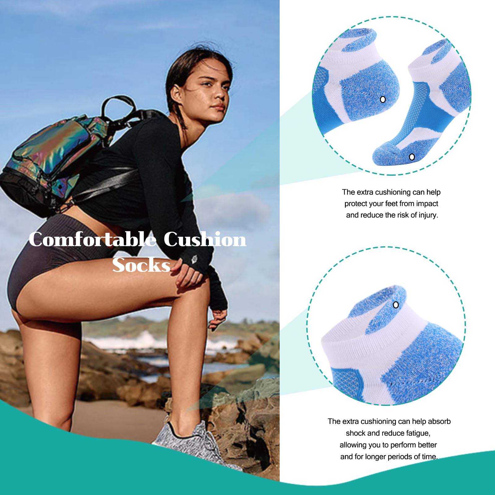 Kodal Copper Infused Ankle Socks Cushioned Athletic Low Cut Super Comfy Moisture Wicking Odor Free Socks with Tab(4 Pairs, Size 6-10)