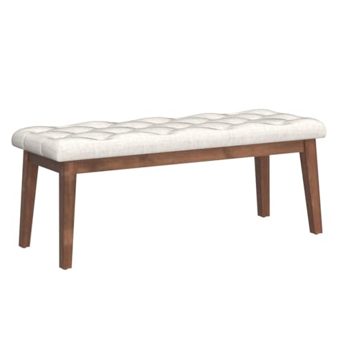 HUIMO Bedroom Bench End of Bed, Upholstered Dining Bench for Kitchen, Button-Tufted Entry Bench, Fabric Ottoman Bench for Living Room, Entryway,Beige