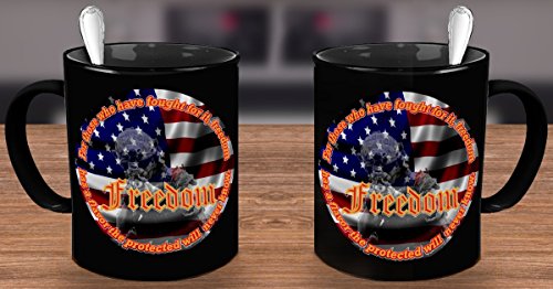 Vitazi Kitchenware Novelty Gifts - Patriotic Mug (15oz) For Those Who Have Fought For It, Freedom Has a Flavor The Protected Will Never Know, With Image Ceramic Coffee Cup (Black)