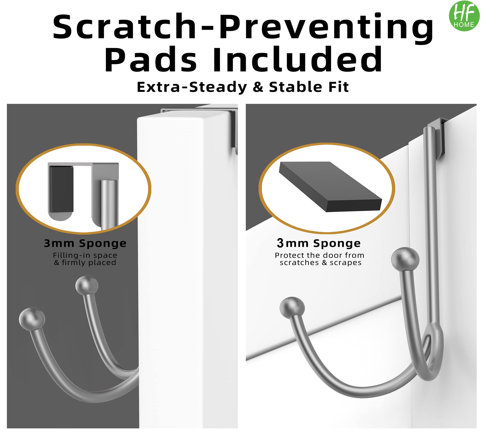 HFHOME 2Packs Over The Door Double Hanger Hooks, Metal Twin Hooks Organizer for Hanging Coats, Hats, Robes, Towels- Silver