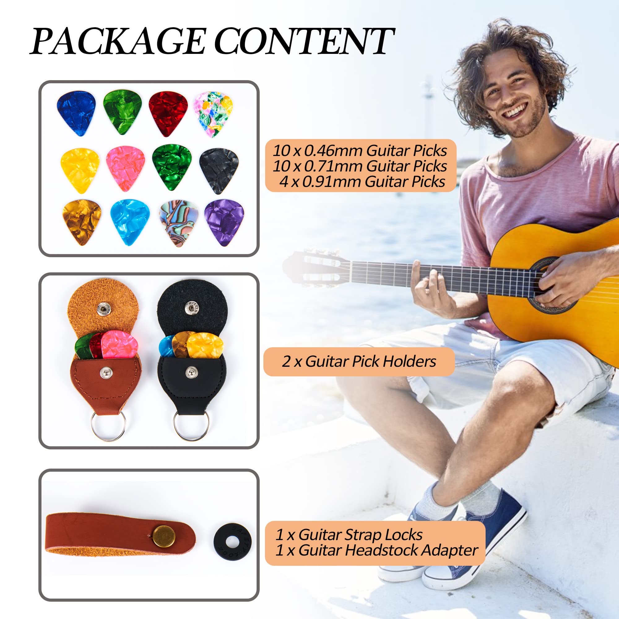 Guitar picks and pick Holder pick Case including 2 Pick holder keychain pcs Light Pick pcs Medium Pick,4pcs Heavy Pick