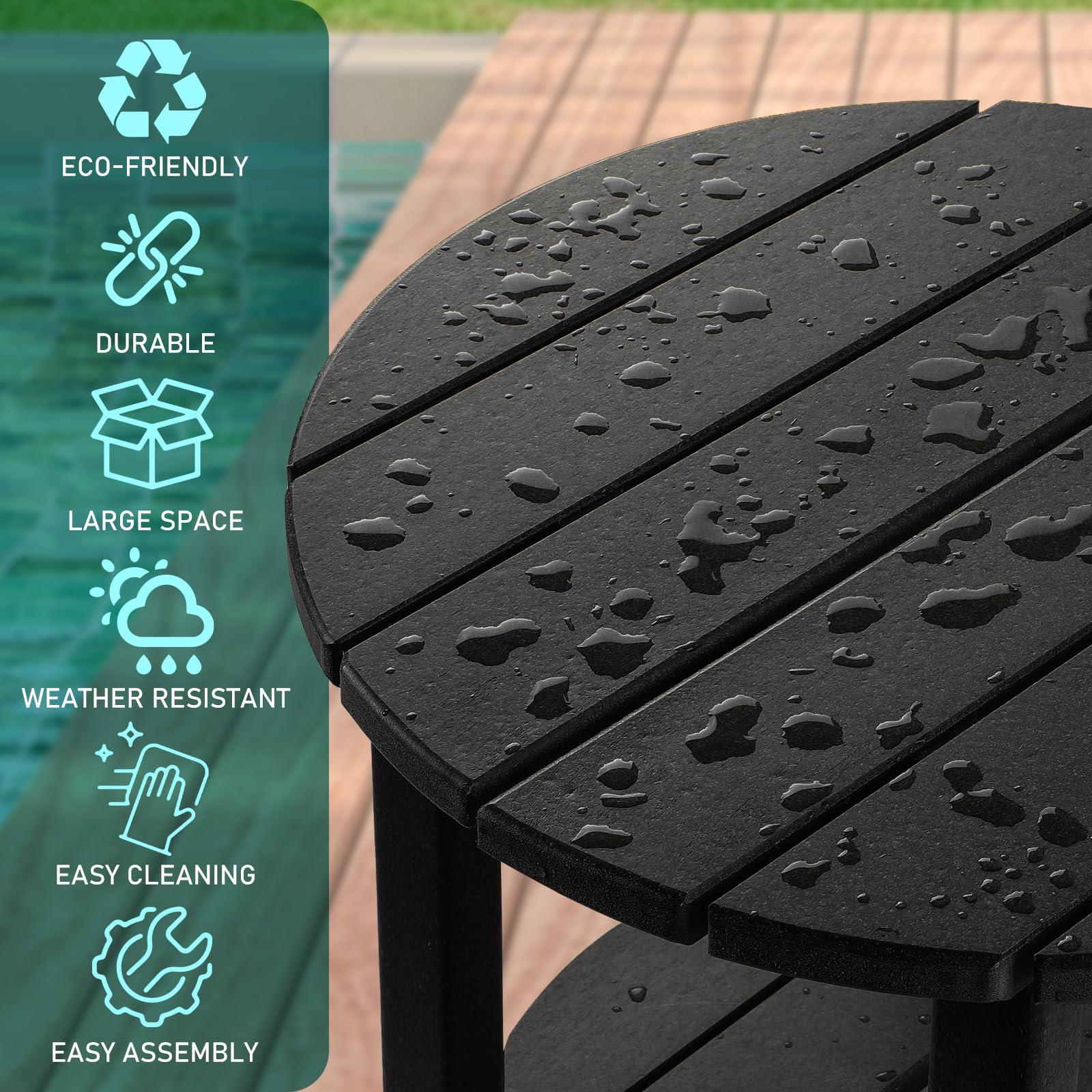 FUNBERRY Outdoor Side Table,Outdoor Side Tables for Patio,2-Tier Round Patio Side Table,Outdoor End Table,Porch Table,Outdoor Accent Table,Pool Side Table,Adirondack Side Table