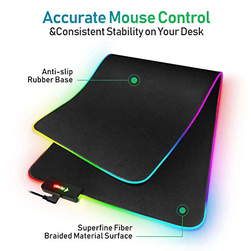 Hcman RGB Large Gaming Mouse Pad, XXL Mousepad 800×300×4mm, PC Gaming Accessories Mouse Mat for Desk, Keyboard Pad for Computer Gamer - Black