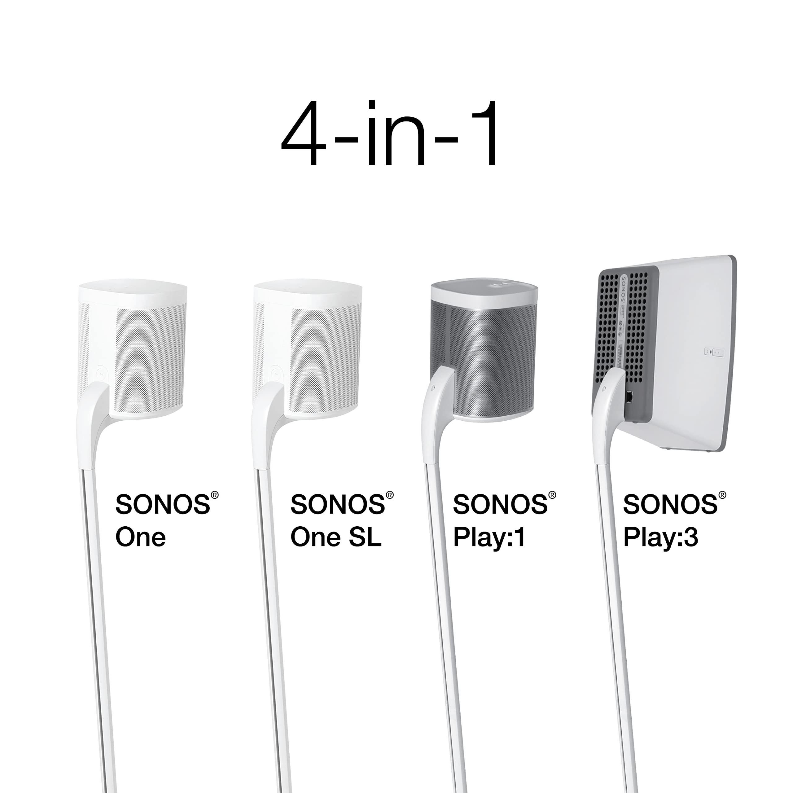 GT STUDIO Sonos Speaker Stands for Sonos One, One SL, Play:1, Play:3, Premium Design Improves Surround Sound, Heavy Base, Complete Cord Concealment - (Pair, Black)