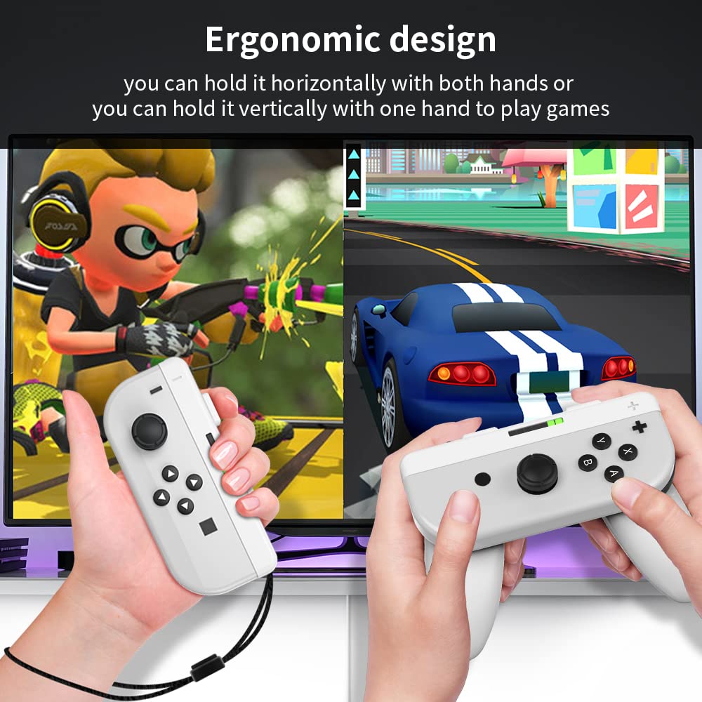 JDDWIN Joycon Grips Compatible with Switch & Switch OLED Controllers,Wear-Resistant Joy-con Handle for Switch/Switch OLED. (White)