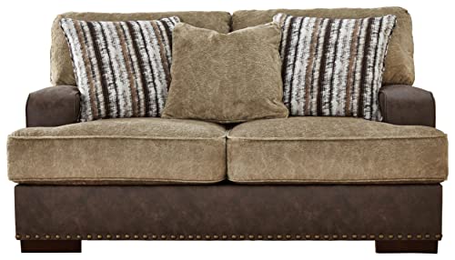 Signature Design by Ashley Alesbury Casual Faux Leather Loveseat, Dark Brown & Light Brown