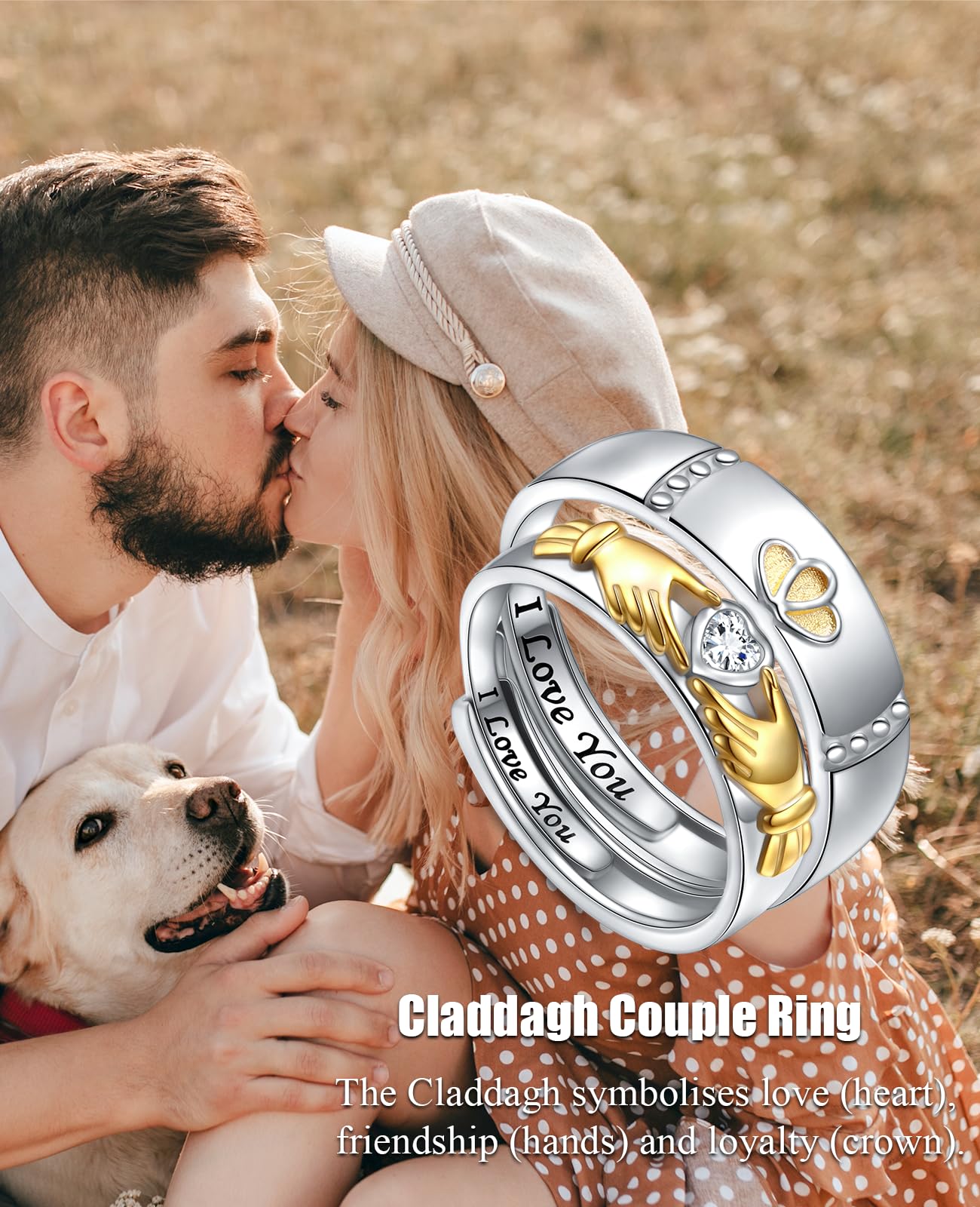 Matching Rings Irish Celtic Claddagh Ring Love Loyalty Promise Sterling Silver Rings for Couples I Love You Engagement Wedding Ring Band Sets for Him and Her