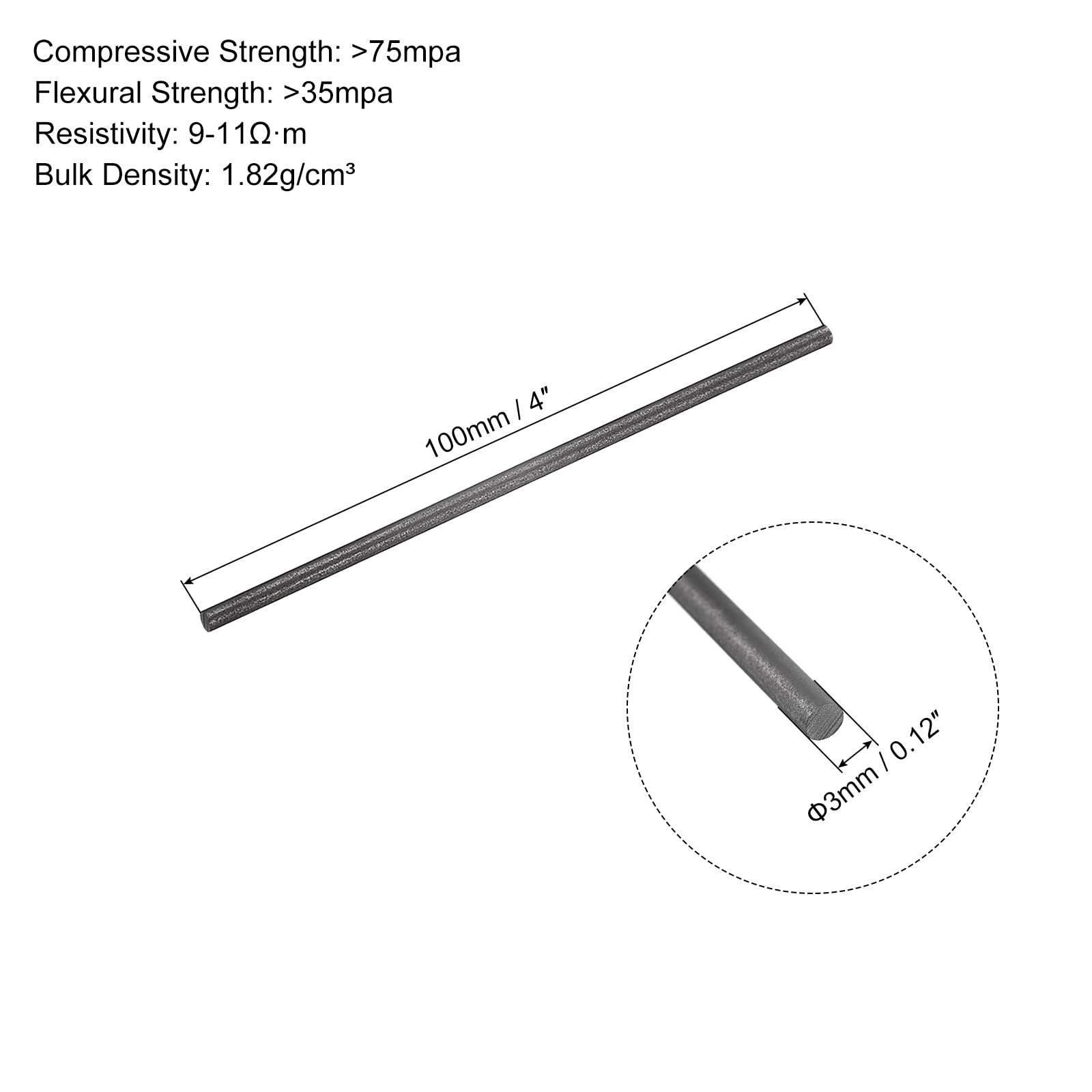 PATIKIL Graphite Rod Graphite Stirring Rod Cylinder Stick Carbon Rod 100x3mm Black for Electrode, Melting Casting, Crucibles, Pack of 10