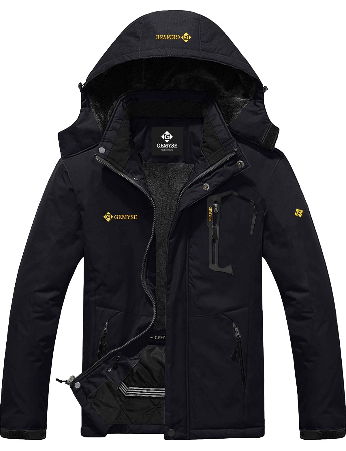 GEMYSE Men's Mountain Waterproof Ski Snow Jacket Winter Windproof Rain Jacket (Black,Large)
