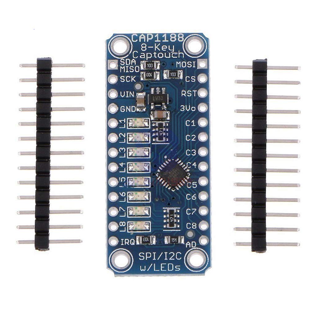 HiLetgo CAP1188 8 Key Capacitive Touch Sensor Module SPI I2C Captouch LED 8 Button 8 Keys Interfaces 3V-5V for Arduino