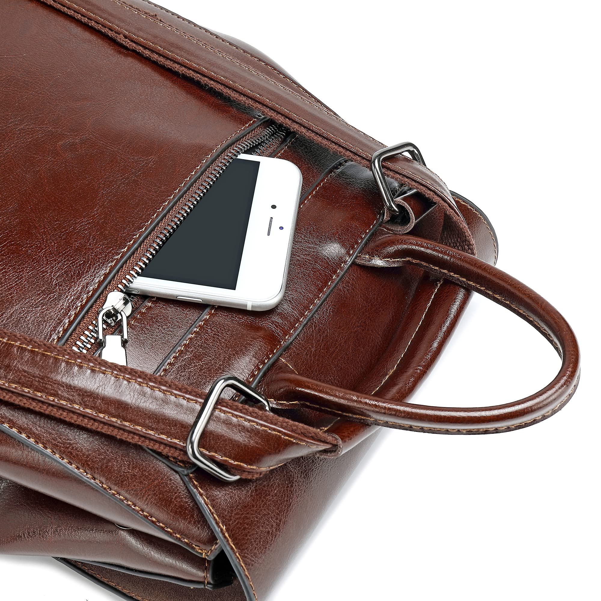 Iswee Vintage Waxy Leather Ladies Backpack Purses for Women Backpack Style Anti-theft Casual Daypack Shoulder Bag Fashion Bag (Coffee)