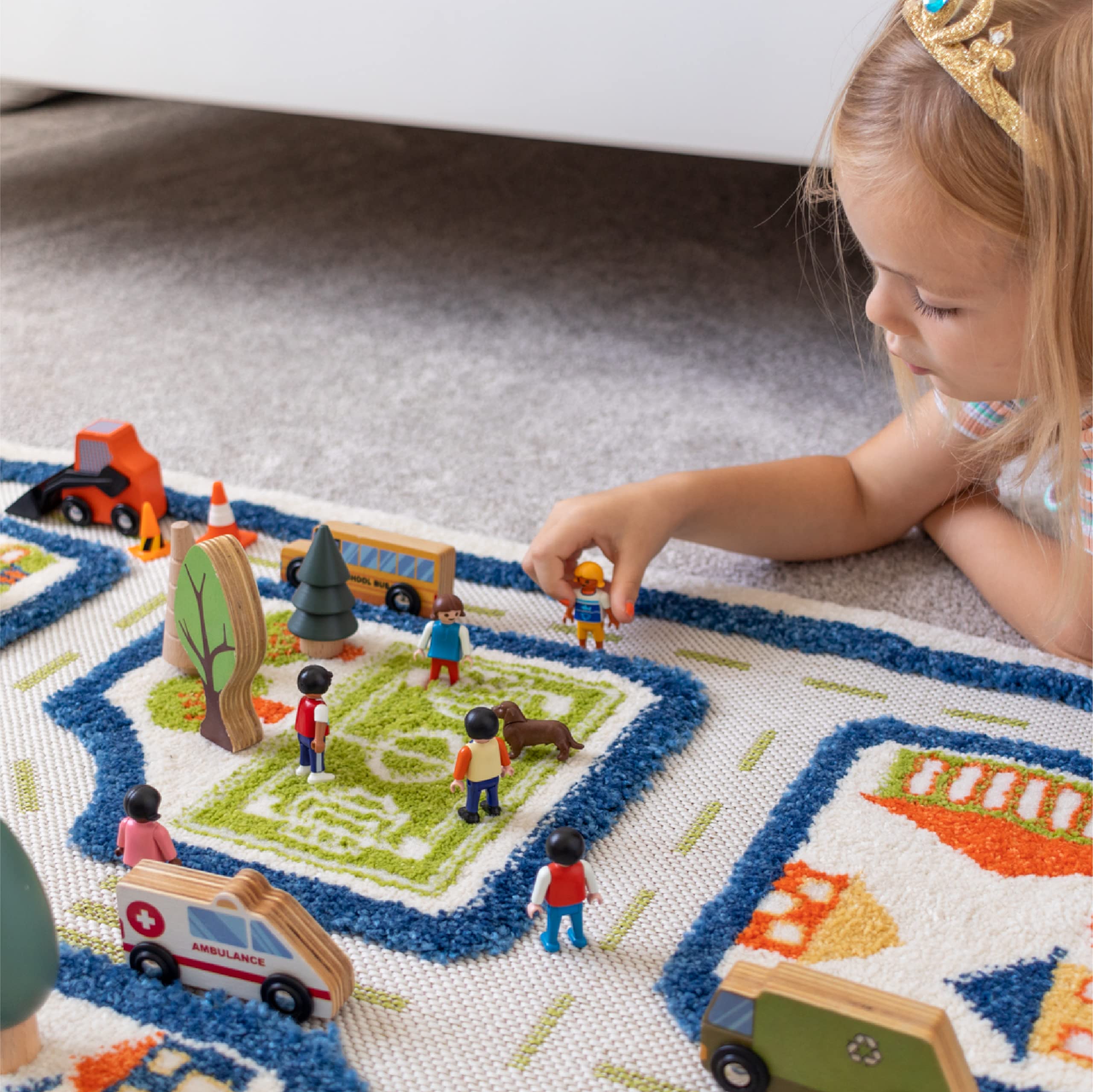 IVI Traffic Blue 3D Montessori Play Mat, Non-Toxic, Stain Resistant, Educational Activity Toys for Kids, 59" L x 33" W