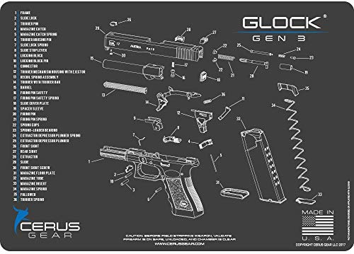 Gen 3 5 PC EDOG Cerus Gear Schematic (Exploded View) Heavy Duty Pistol Cleaning 12x17 Padded Gun-Work Surface Protector Mat Solvent & Oil Resistant & 3 PC Cleaning Essentials & Clenzoil