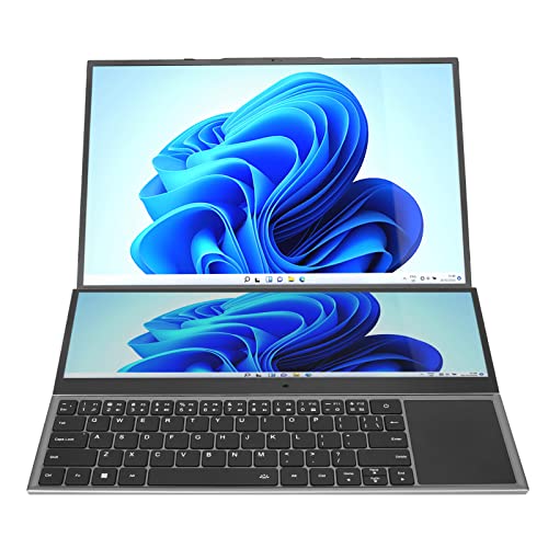 Huleo Dual Screen Laptop, 16in 14in Dual Screen Laptop for Win11 13600mAh Battery for Intel for Core I7 CPU for Playing Games (US Plug)