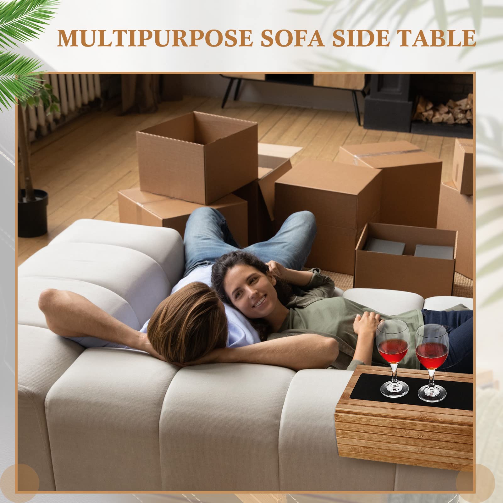 Maitys 2 Set Bamboo Wood Sofa Arm Tray TV Side Table for Couch Anti Slip Armrest Organizer Protector Drink Holder Drink Coaster Remote Caddy for Chair Birthday Housewarming Wedding Gifts