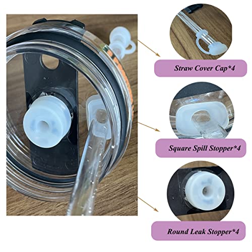 Silicone Spill Proof Stopper Set of 12, Compatible with Stanley Cup 1.0 40oz/ 30oz/ 20oz, Tumbler Accessories, Including 4 Straw Cover Cap, 4 Square Spill Stopper and 4 Round Leak Stopper