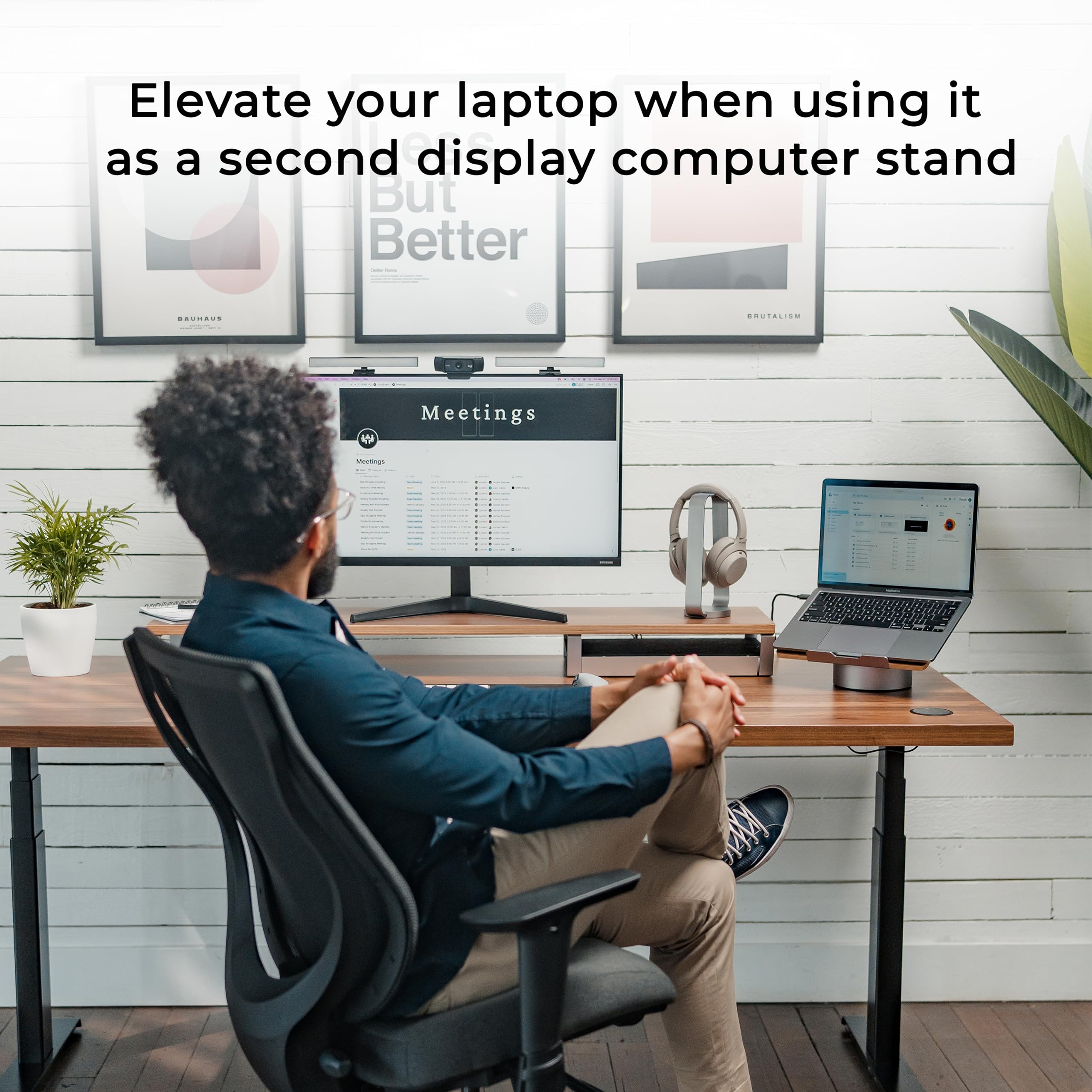 HumanCentric Laptop Stand for Desk β Laptop Riser for Desk in Space Gray Aluminum Compatible with MacBook Stand, Maple Wood Laptop Stand, Ergonomic Laptop Holder, Computer Stand for Laptop