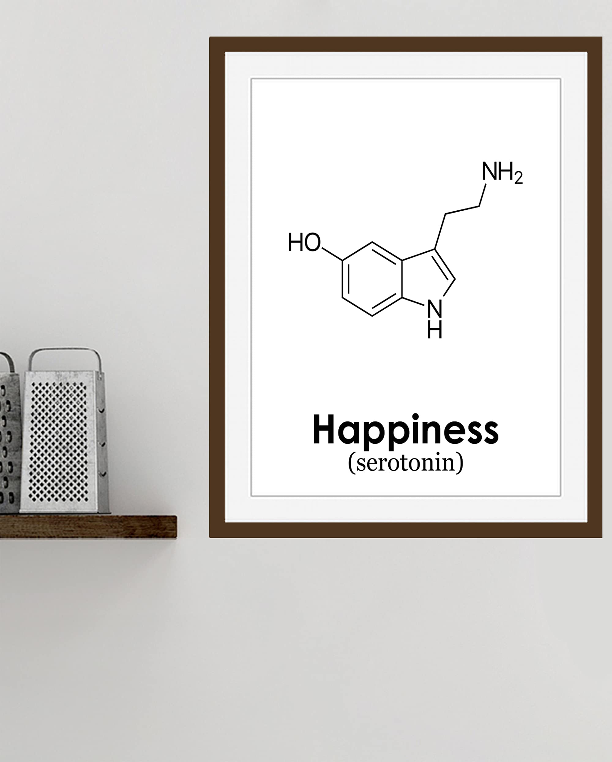 Happiness Serotonin Molecule Wall Art 11x14 Unframed Art Print Poster Black on White for Office, Classroom, Science Laboratory or Home Décor. Great Gift For Scientists, Chemists, Geeks and Nerds