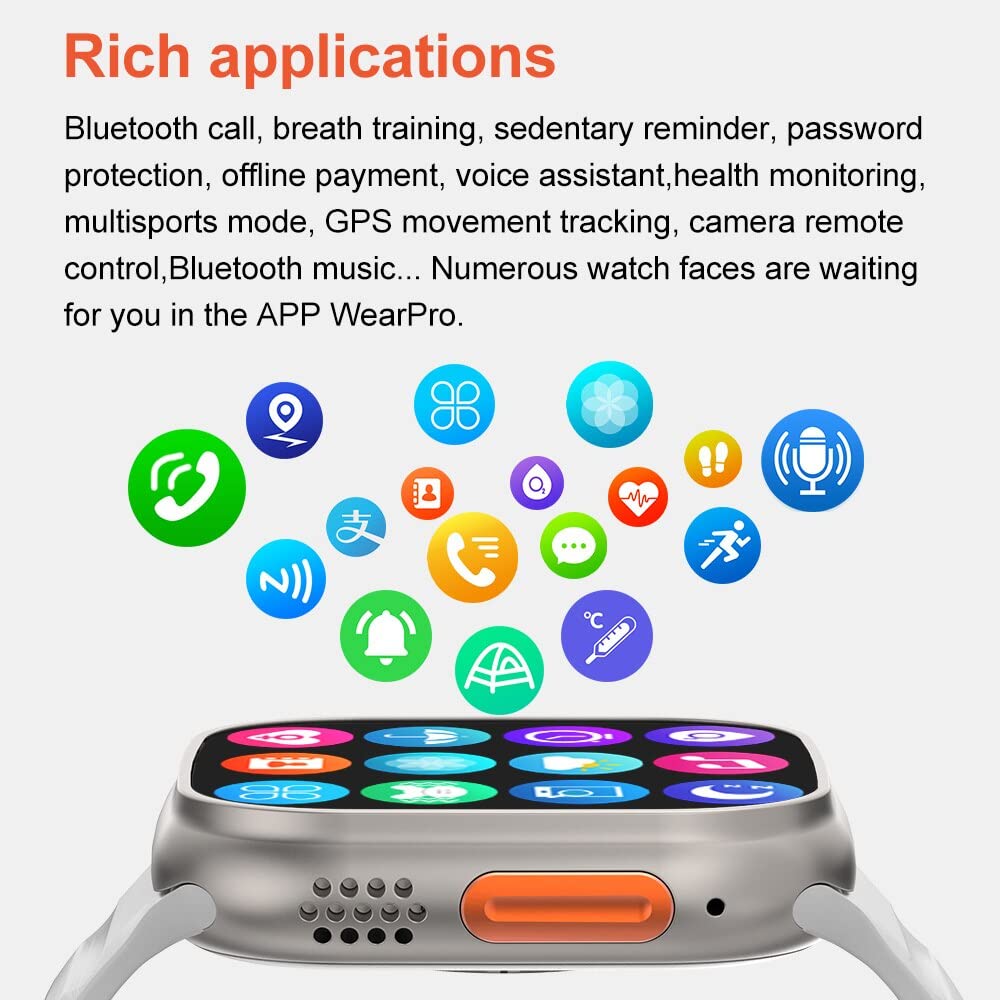 Original DT8 Ultra Smart Watch 49MM Series 8 Body Temperature Monitor NFC GPS Tracker Siri Game Bluetooth Call iwo Smartwatch (Black)