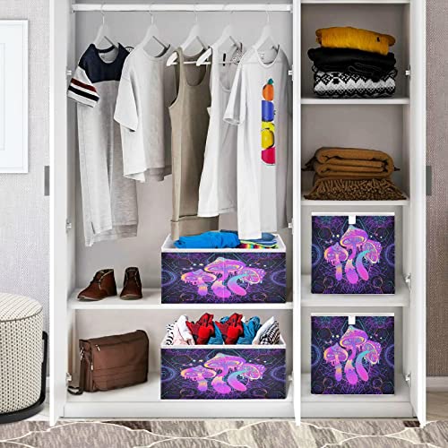 Vnurnrn Psychedelic Magic Mushrooms Cube Storage Bin, Collapsible Storage Box Bins with Cubes, Foldable Fabric Baskets Bins for Shelf,Closet Cabinet,Home Organization, 11.02 x 11.02 x 11.02 inch
