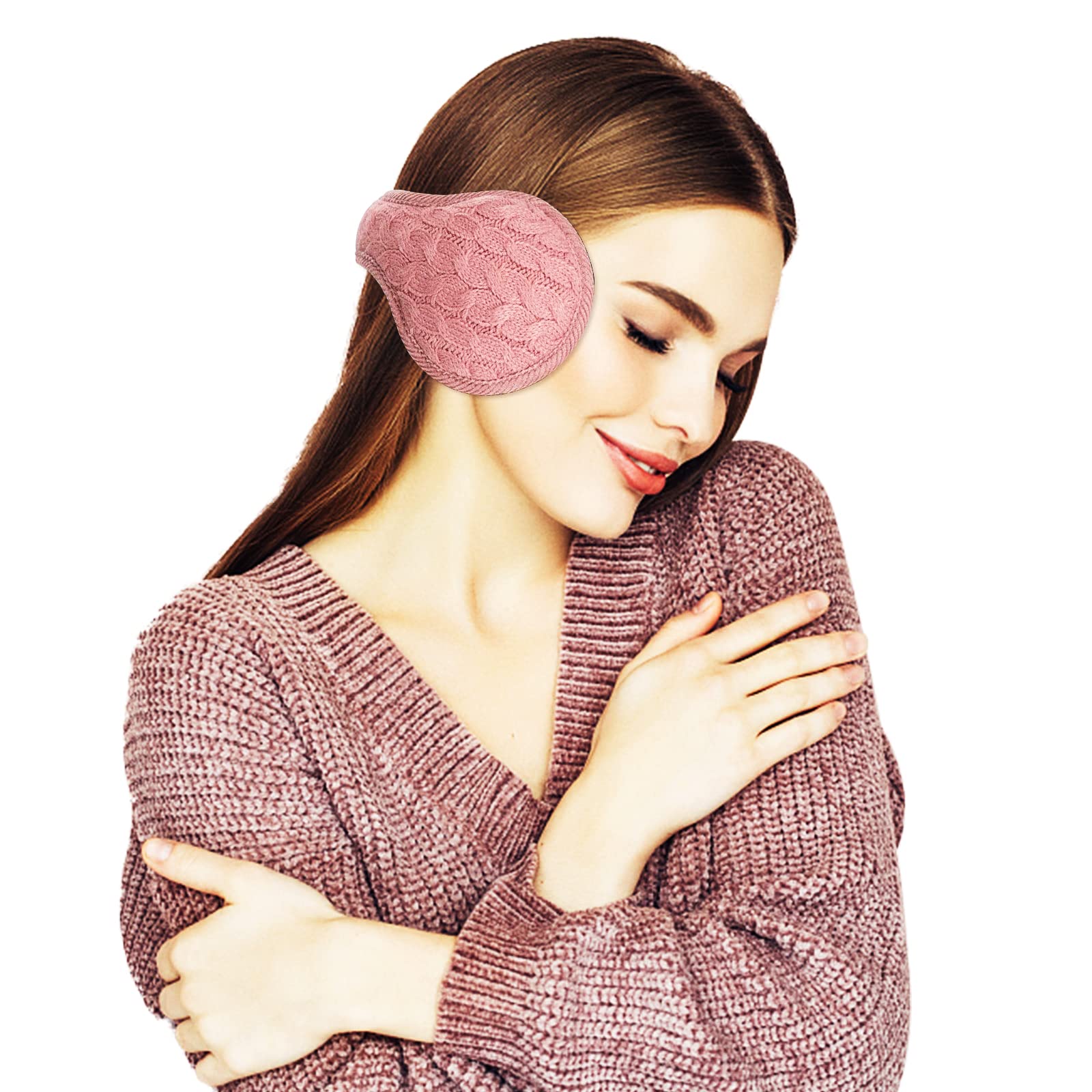 KOLODOGO Warm Earmuffs - Unisex Foldable Knit Ear Warmers Cashmere Plush-lined Earmuffs Winter Ear Muffs for Men & Women