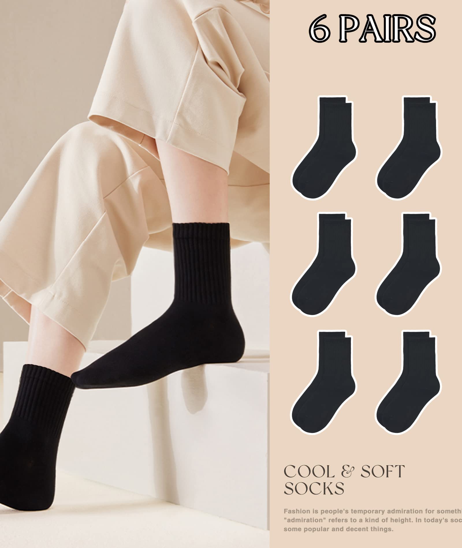 HAVE A TREE 3-6 Pack Womens Crew Casual Calf Socks (H002-6B)