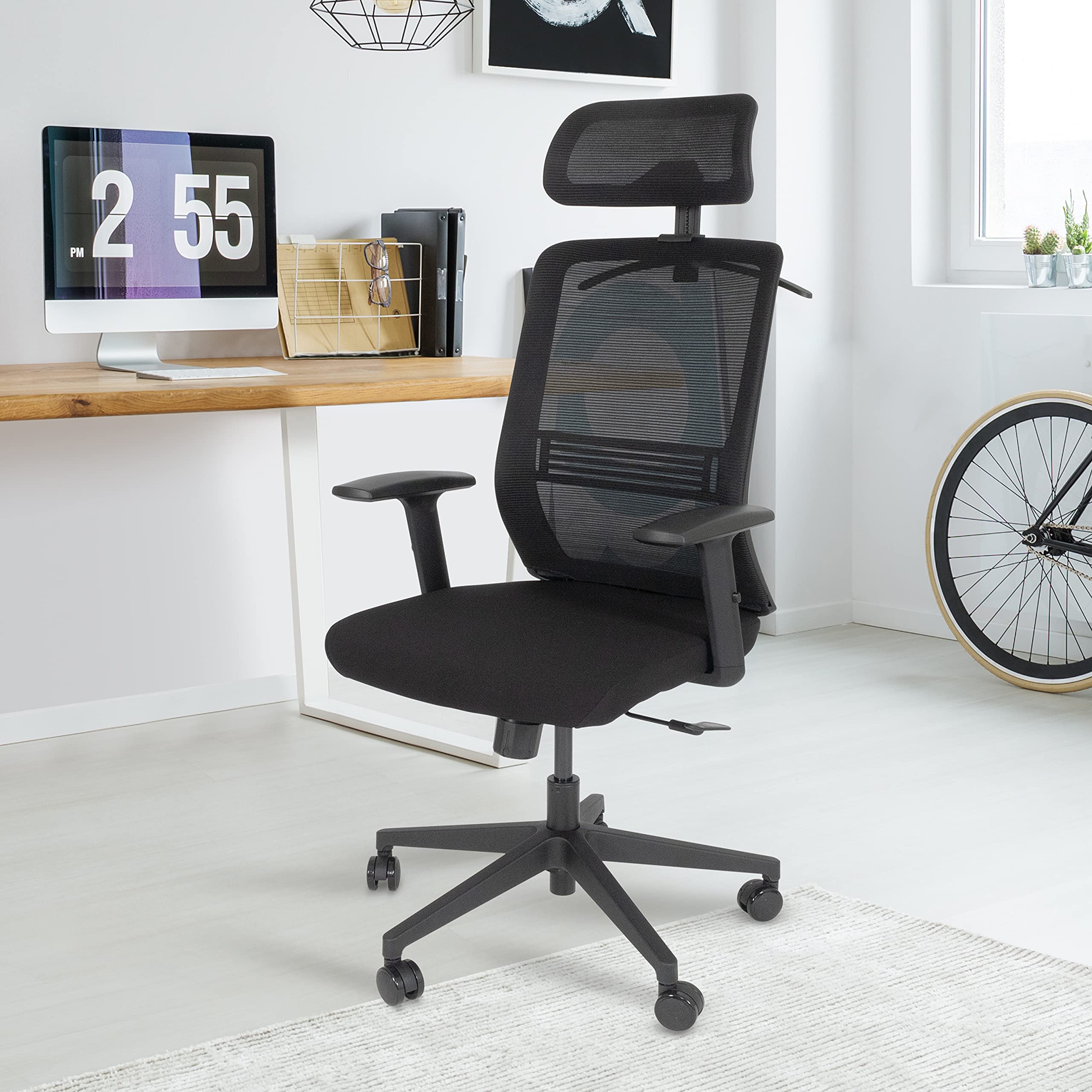 Hamilton Ergonomic Mesh Office Chair, High Back Recliner Computer Desk Chair, Adjustable Seat Armrest Headrest, Lumbar Back Support, Breathable Mesh, Tilt Function, Black