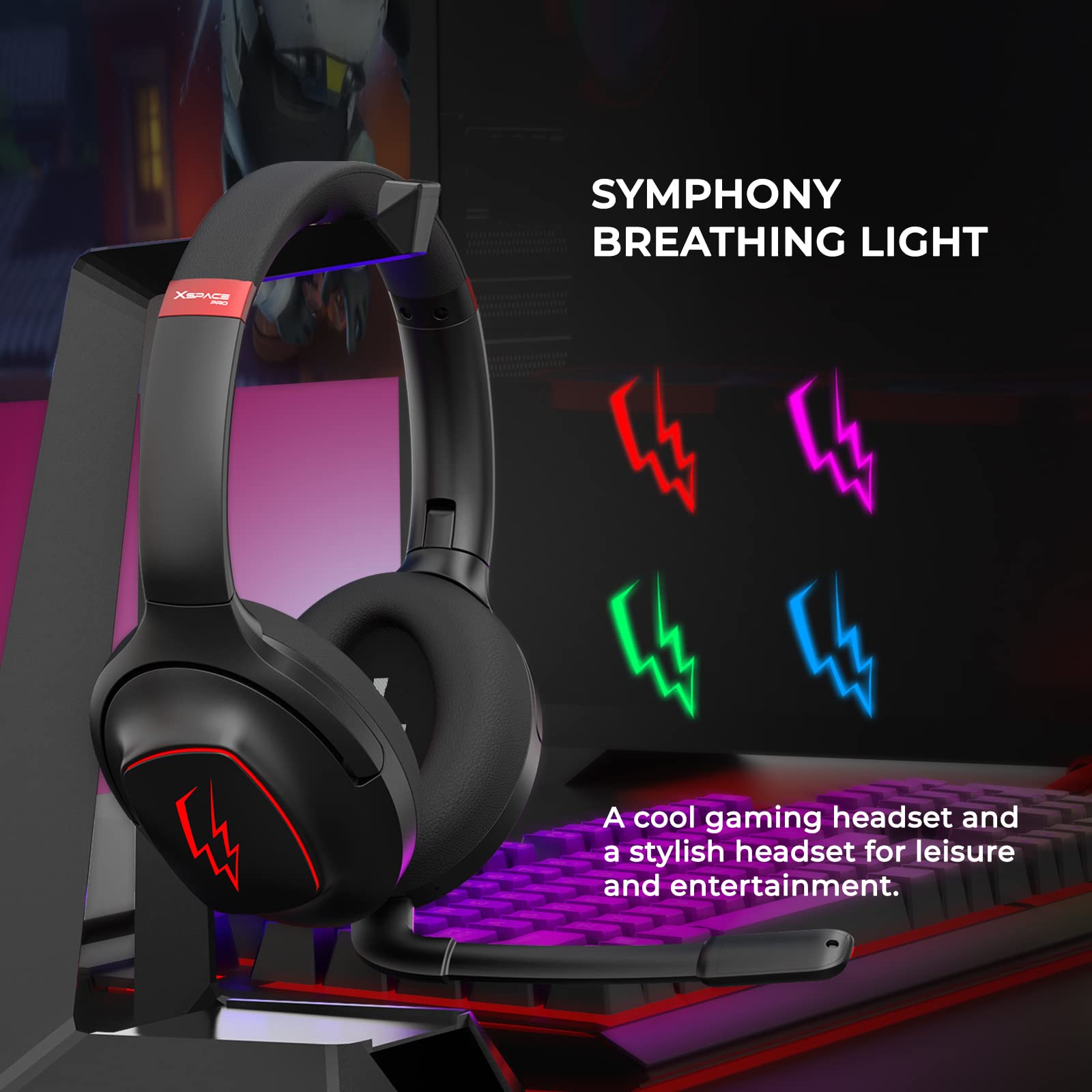 HONSENN Bluetooth Wireless Gaming Headset with Microphone-Spatial Surround Sound-Bendable Noise Canceling Mic-Comfortable Foam Ear Cushions-PC, Mobile, PS-Compatible with All 3.5mm Audio Jack Devices