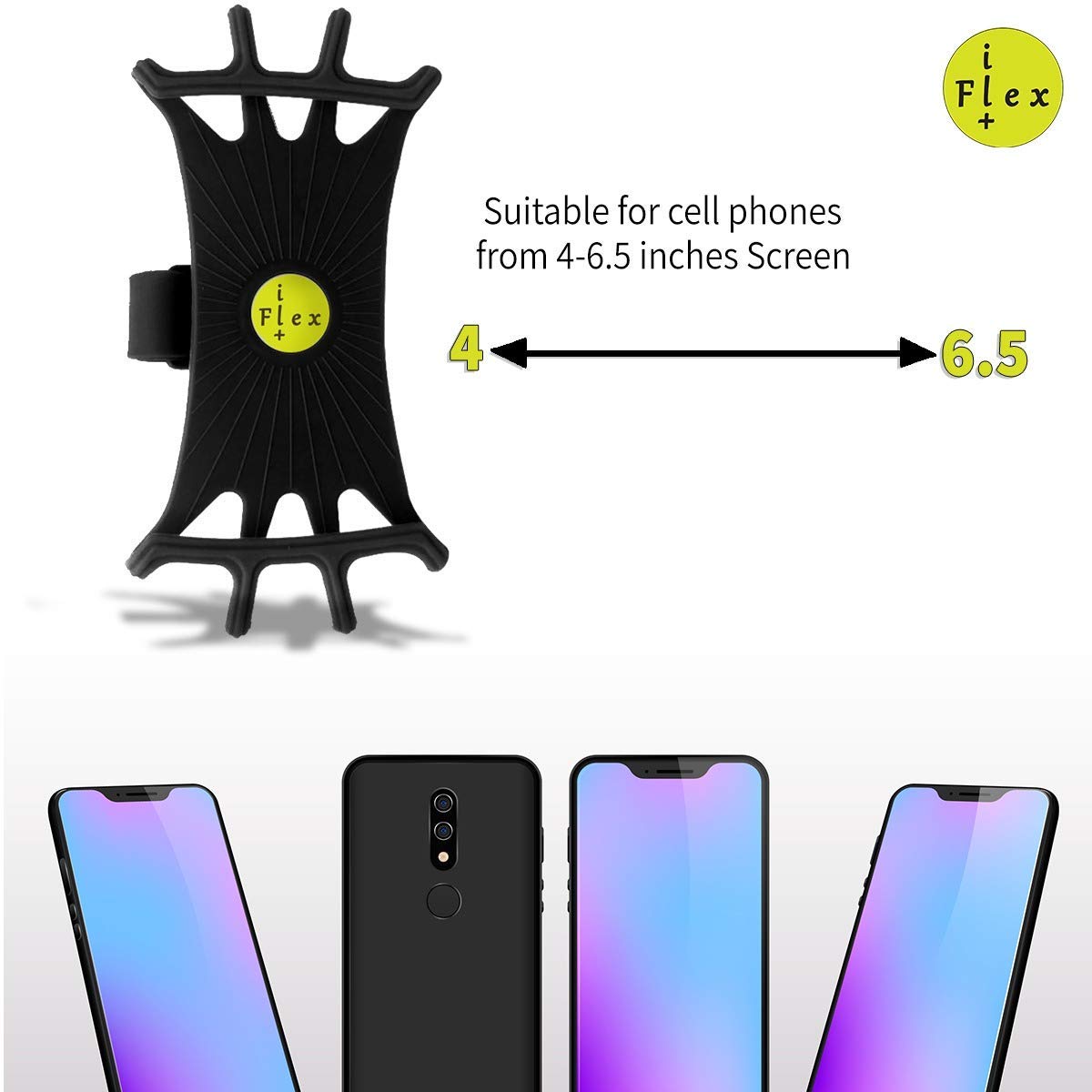iFlexplus Bike Phone Holder for iPhone 12 Pro/12 mini/12/11 Pro Max/XR/8, Samsung S20/S10, Adjustable Universal Silicone Phone Mount for Bicycle/Stroller/Handlebar Accessories (1 Pack)