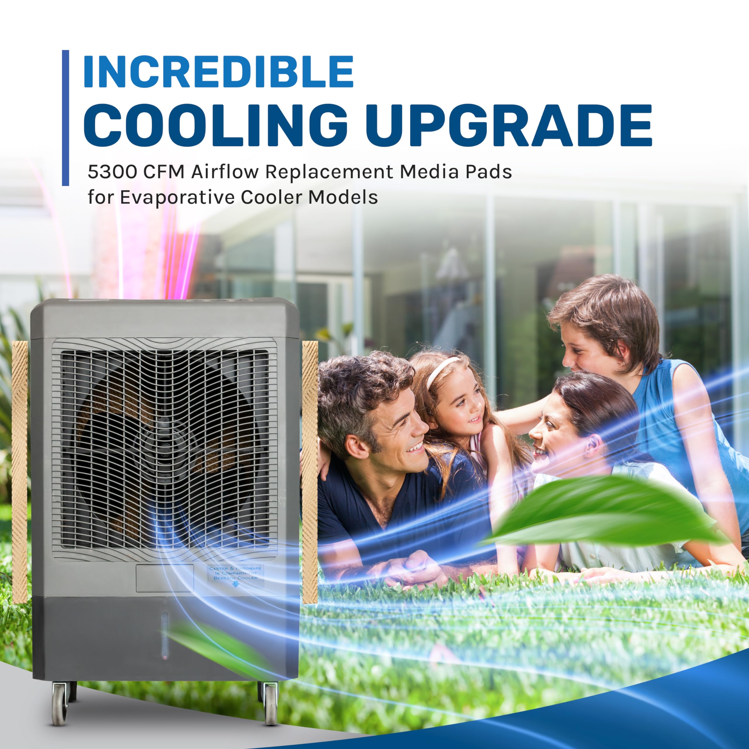 Hessaire Replacement Evaporative Cooler Pads - Swamp Cooler Replacement Pads Corrugated Build - Low Odor Xel50 Media Evaporative Cooling Pad for 1300 CFM Mobile Cooler Fan - 4 Panels, 28” x 10”