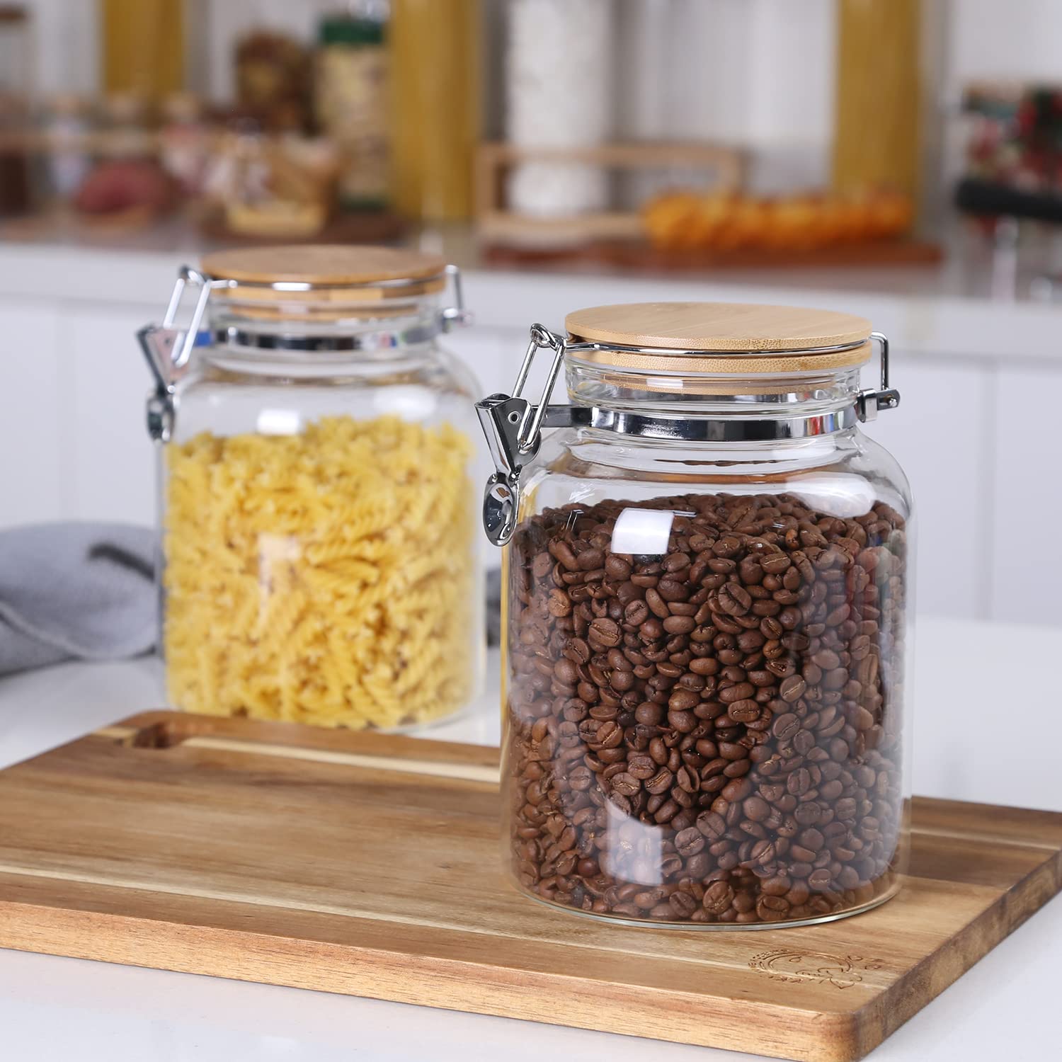 KKC HOME ACCENTS Clear Glass Cookies Jars with Airtight Lids,Airtight cookie jars with Locking Clamp Lids for Kitchen Counter,Large Sealed Glass Jars for Candy,Nut,67 Fluid-oz