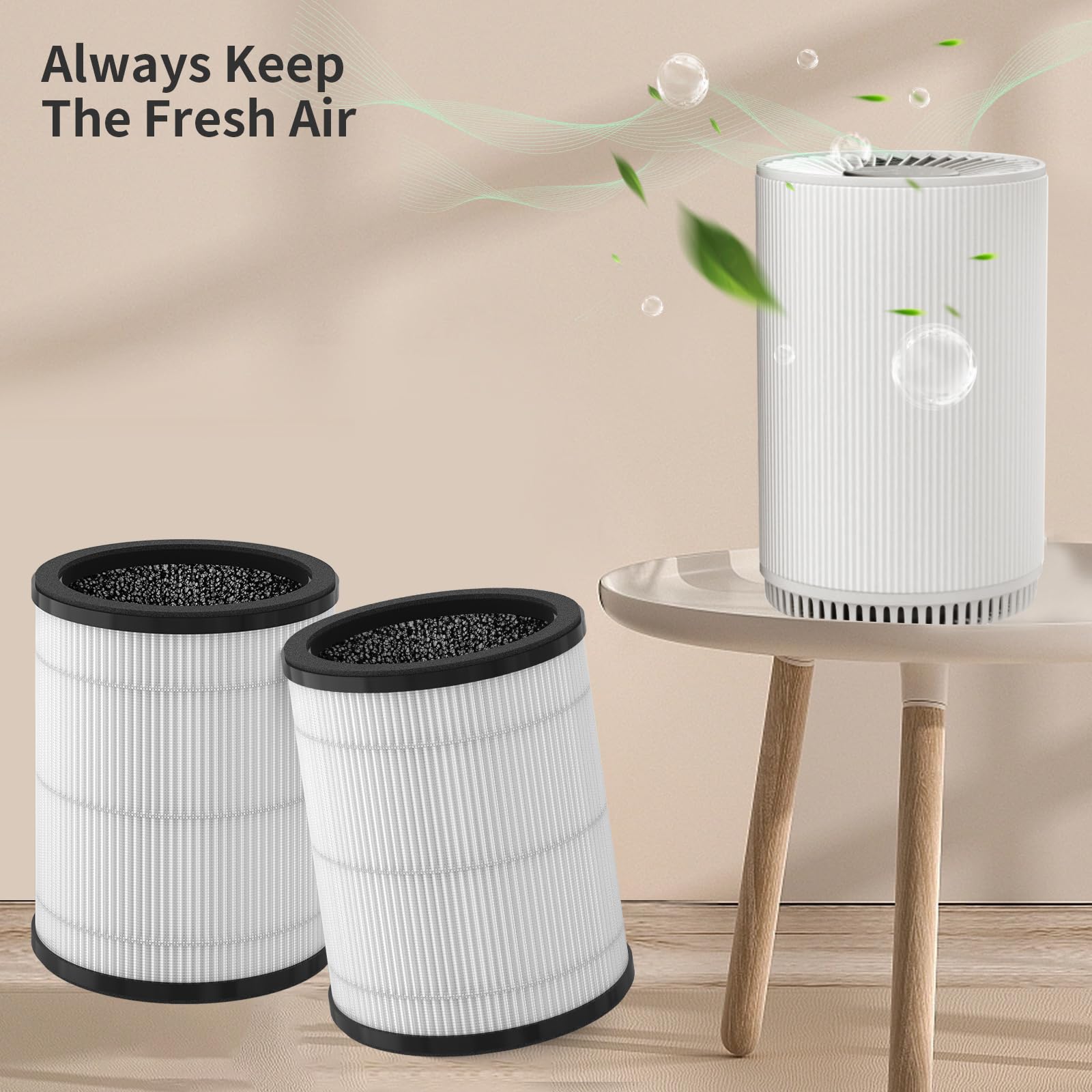 GoKBNY KJ80 True HEPA Replacement Filter Compatible with Druiap KJ80 Purifier, Compared to part# AF3080, 3-in-1 H13 True HEPA Filters(4-Pack)
