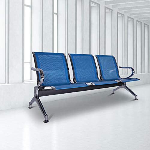 Kinsuite 3-Seat Waiting Room Chairs - Airport Reception Chairs Waiting Room Bench Reception Bench Lobby Bench Seating for Office Business Bank Hospital, Blue