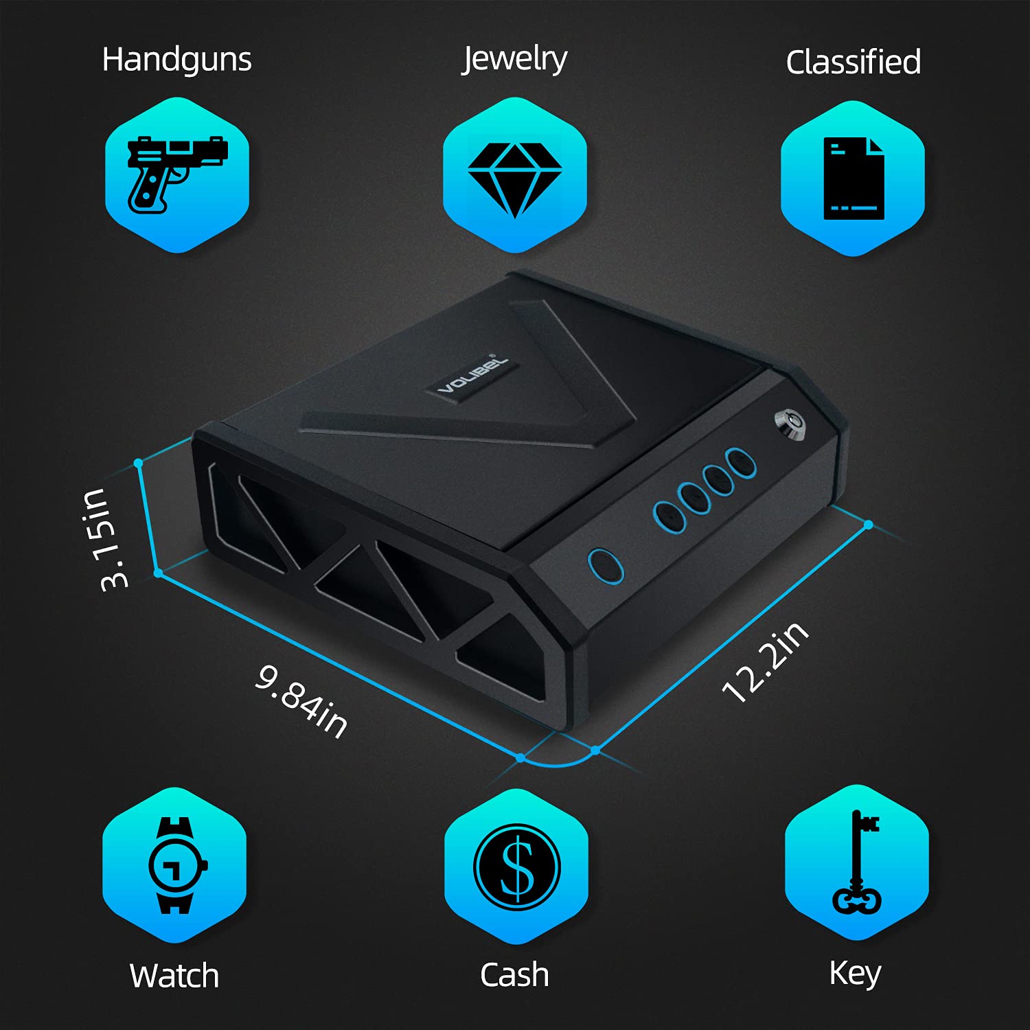 Gun Safety Box Pistol Bluetooth Smart Handgun Security Safe Lock Box,Quick Access Handgun Safe 4-in-1 with Fingerprint, Code, APP and Key (No Battery include)