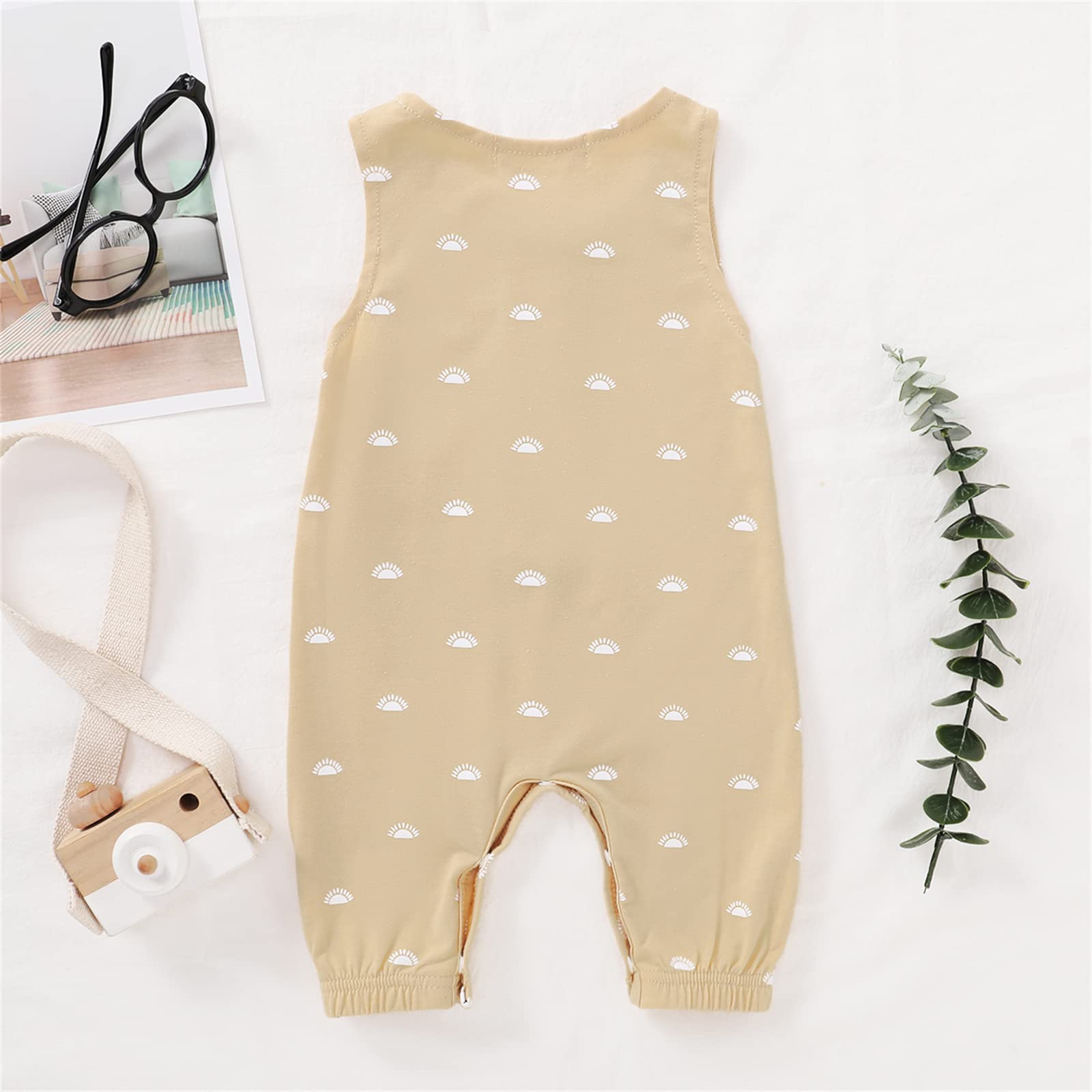 PATPAT Baby Boy Rompers Sleeveless Button Up Print Striped Solid Color Tank Jumpsuit Clothes Outfits Light Blue 6-9 Months