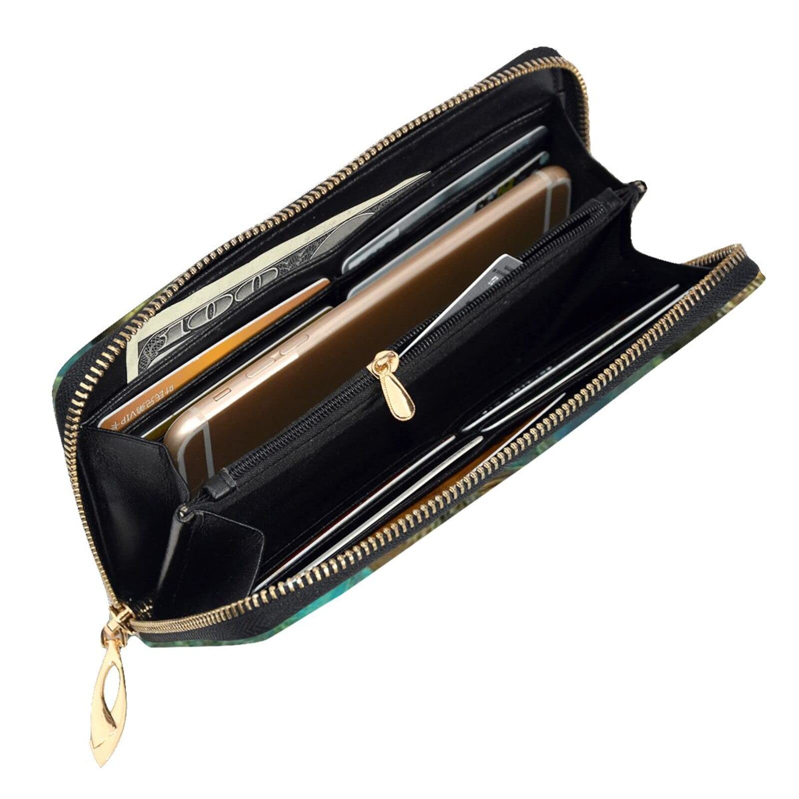 Long Handbag Purse Wristlet Bag Card Holder Wallet-Bass Fish Jumping Hook Leather Wallet for Women Men