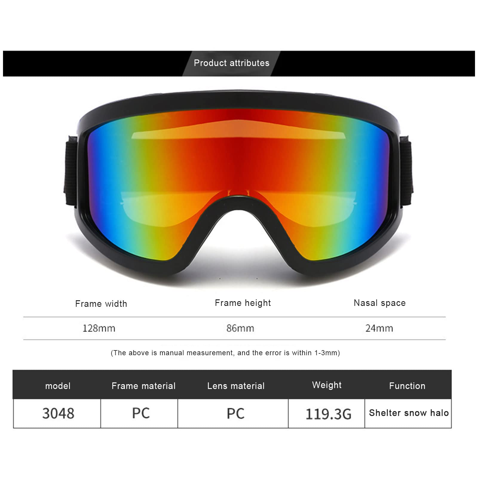 Juaugusep Ski Goggles, Anti-fog Dustproof UV Protection Polarized Over Glasses, Snowboard Goggles Motorcycle Goggles for Men Women (Pink, One Size)