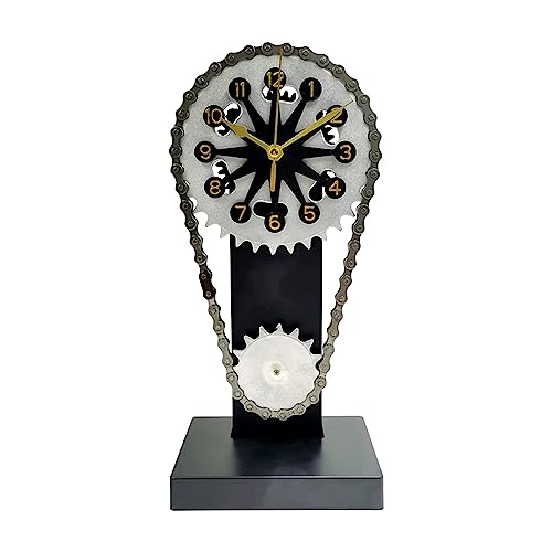 YOFOKO Prime Same Day Items Rotating Gear Clock Desk Clock Table Clock Industrial Clock Chain Clock Unique Vintage Rustic Decorative Gear Clock with Moving Gears (Black)