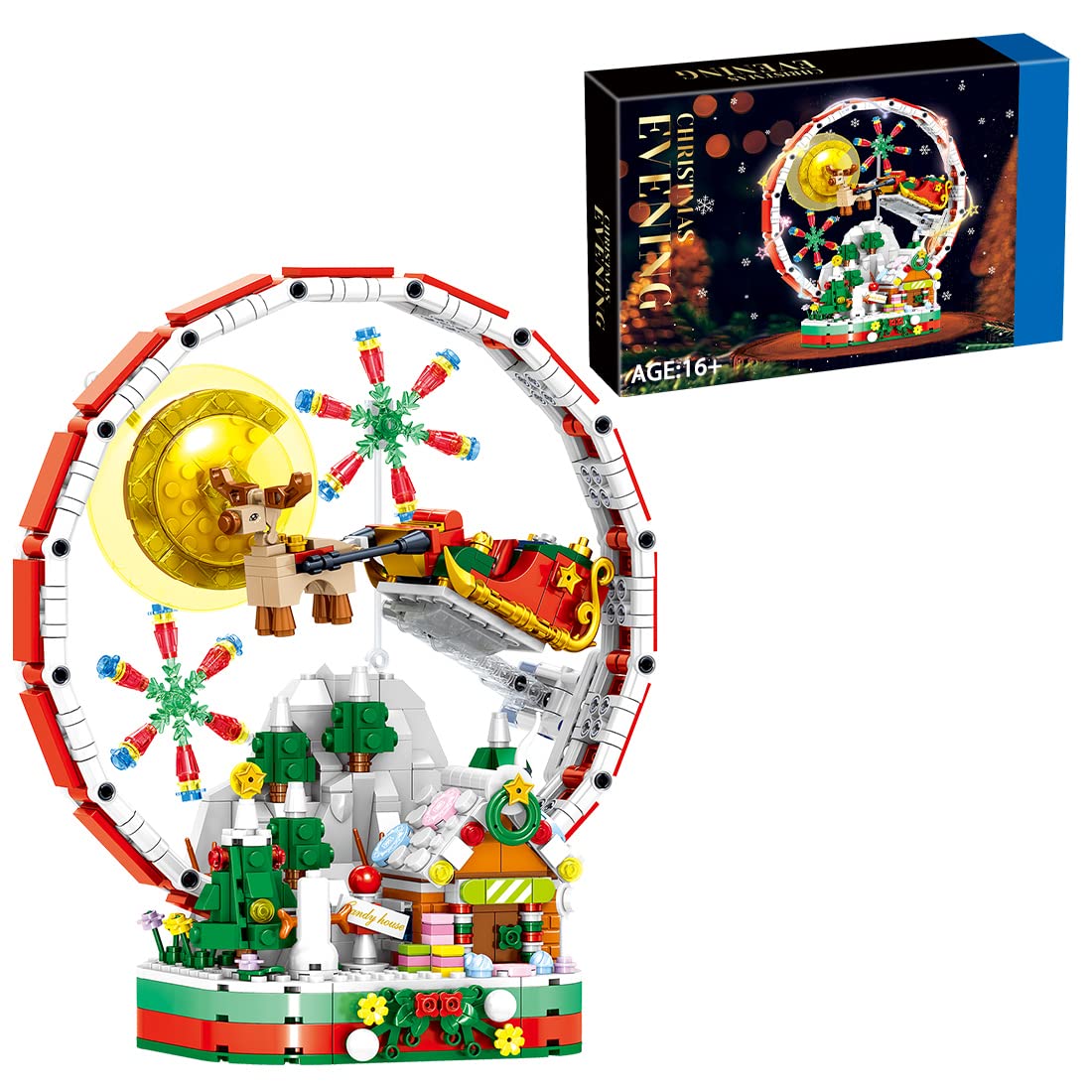 Lingxuinfo 878PCS+ Christmas Evening Theme Model Building Blocks Set with Light, 2022 Christmas Decorations House Toys Building Kit, Great for Kids Adults