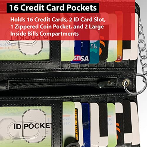 IBRO Long Bifold RFID Blocking Motorcycle Chain Wallet for Men