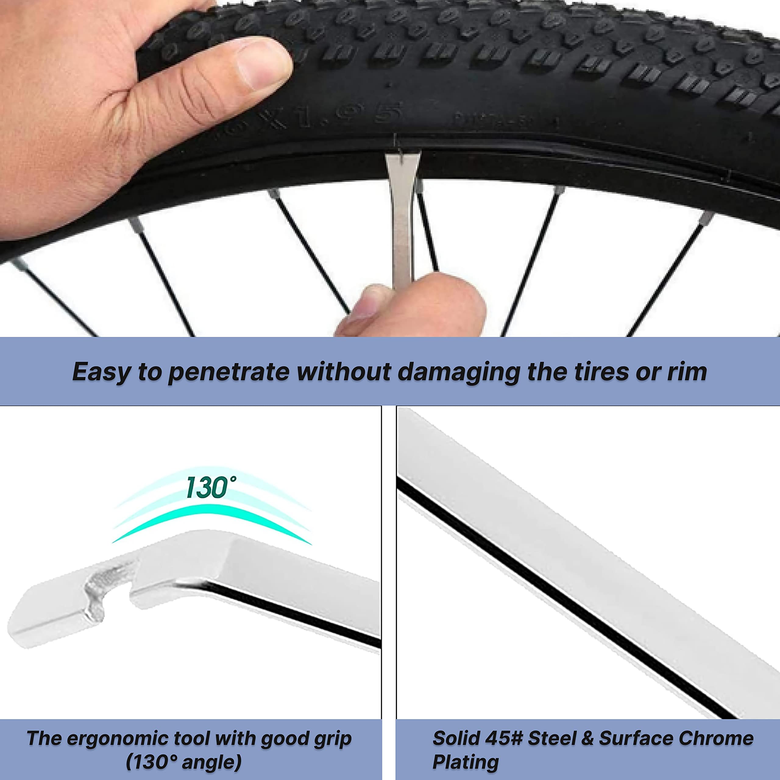 LYCAON Bicycle Tire Levers Bike Spoon Iron Changing Tool (Set of 4), Bike Tire Removal Tools - BMX, MTB Repair & Maintenance Accessories (Silver White)