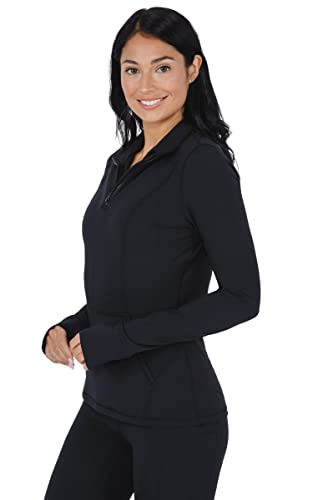 Yogalicious Nude Tech Half Zip Long Sleeve Jacket with Front Pockets - Black - XS